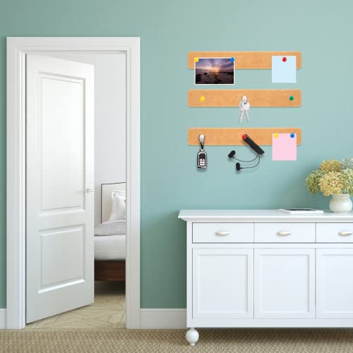 Grevosea 6 Pieces Bulletin Board Strips, Memo Board Cork Boards Strips for Walls Self-Adhesive Felt Pin Board Strips with 35 Pushpin for Home Office Decor & Memo Display No Damage for Wall (Brown)
