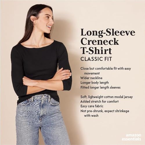 Amazon Essentials Women's Classic-Fit Long-Sleeve Crewneck T-Shirt (Available in Plus Size), Charcoal Heather, Large