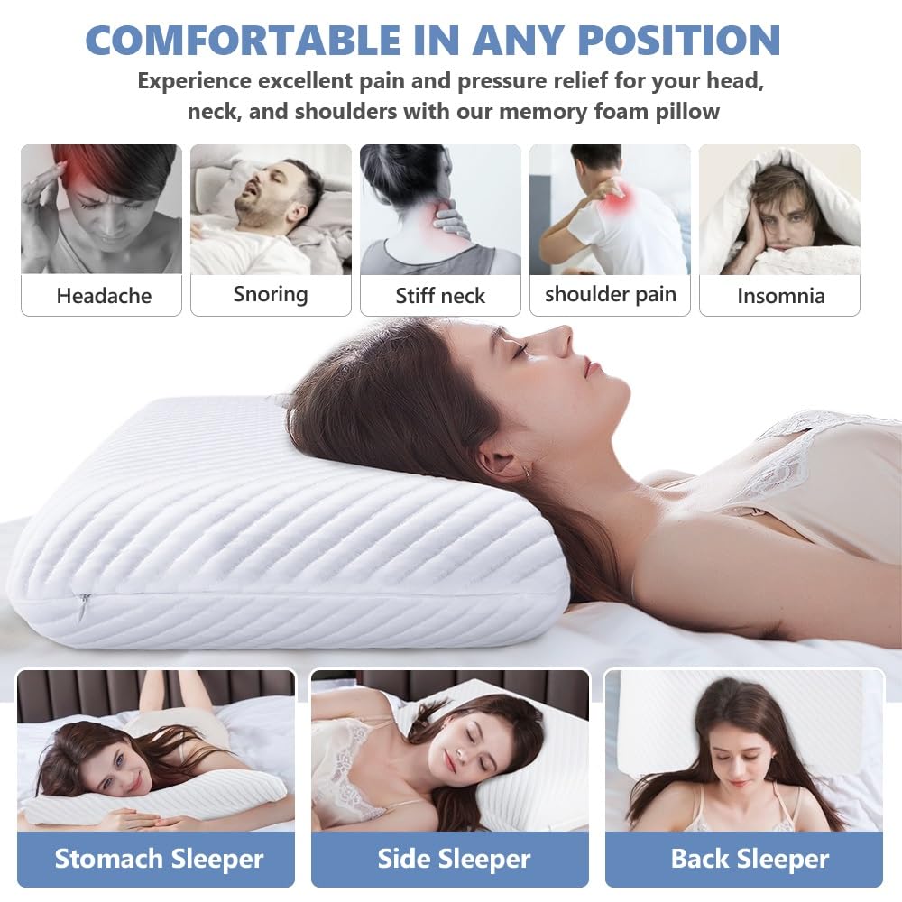 Ubozaw 2 Pack Cooling Gel Memory Foam Pillows for Sleeping, Firm Foam Bed Pillows with Holes, Ventilated Memory Foam Pillows for Back and Side Sleepers, 5 Inch Loft, with Washable Cover, Queen Size