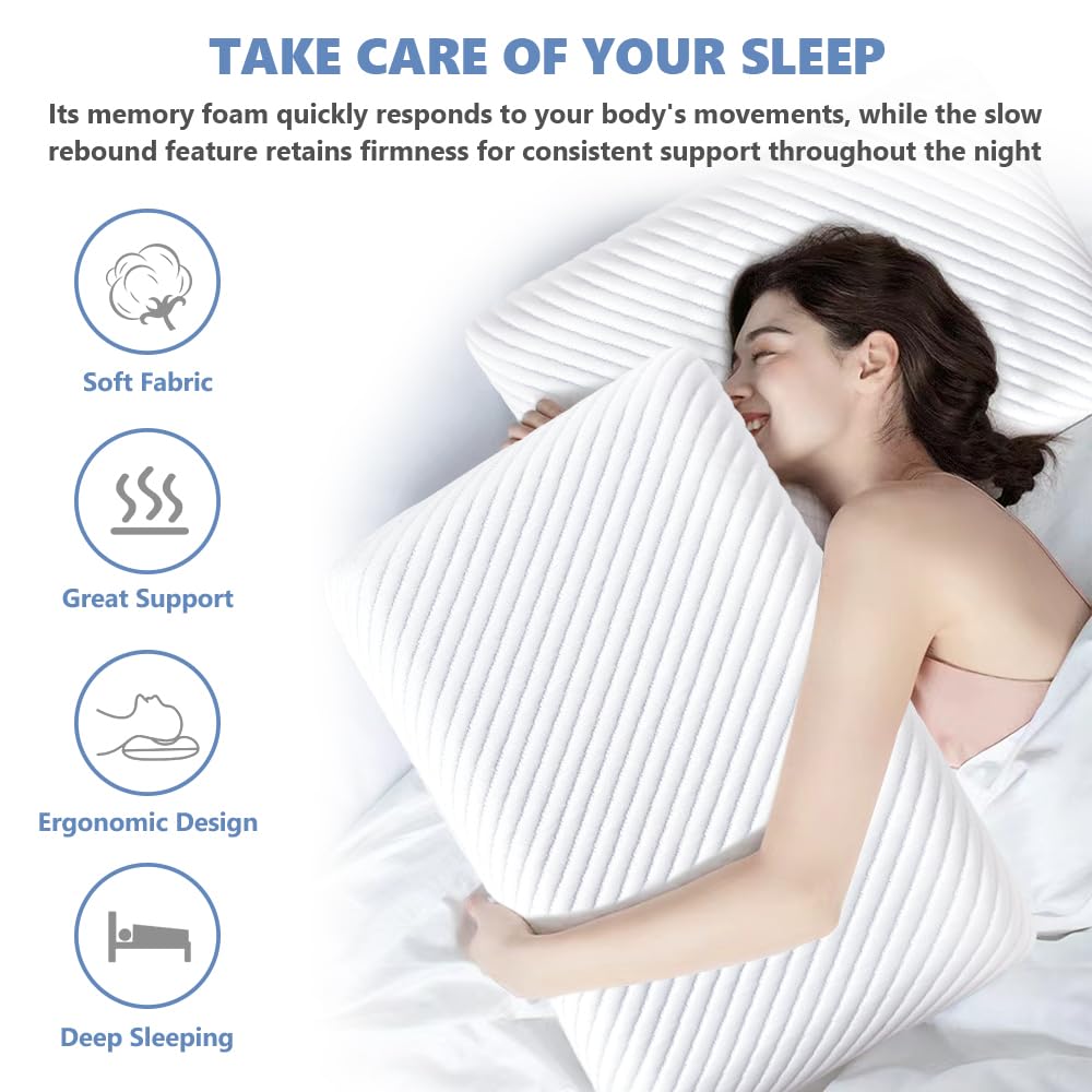 Ubozaw 2 Pack Cooling Gel Memory Foam Pillows for Sleeping, Firm Foam Bed Pillows with Holes, Ventilated Memory Foam Pillows for Back and Side Sleepers, 5 Inch Loft, with Washable Cover, Queen Size