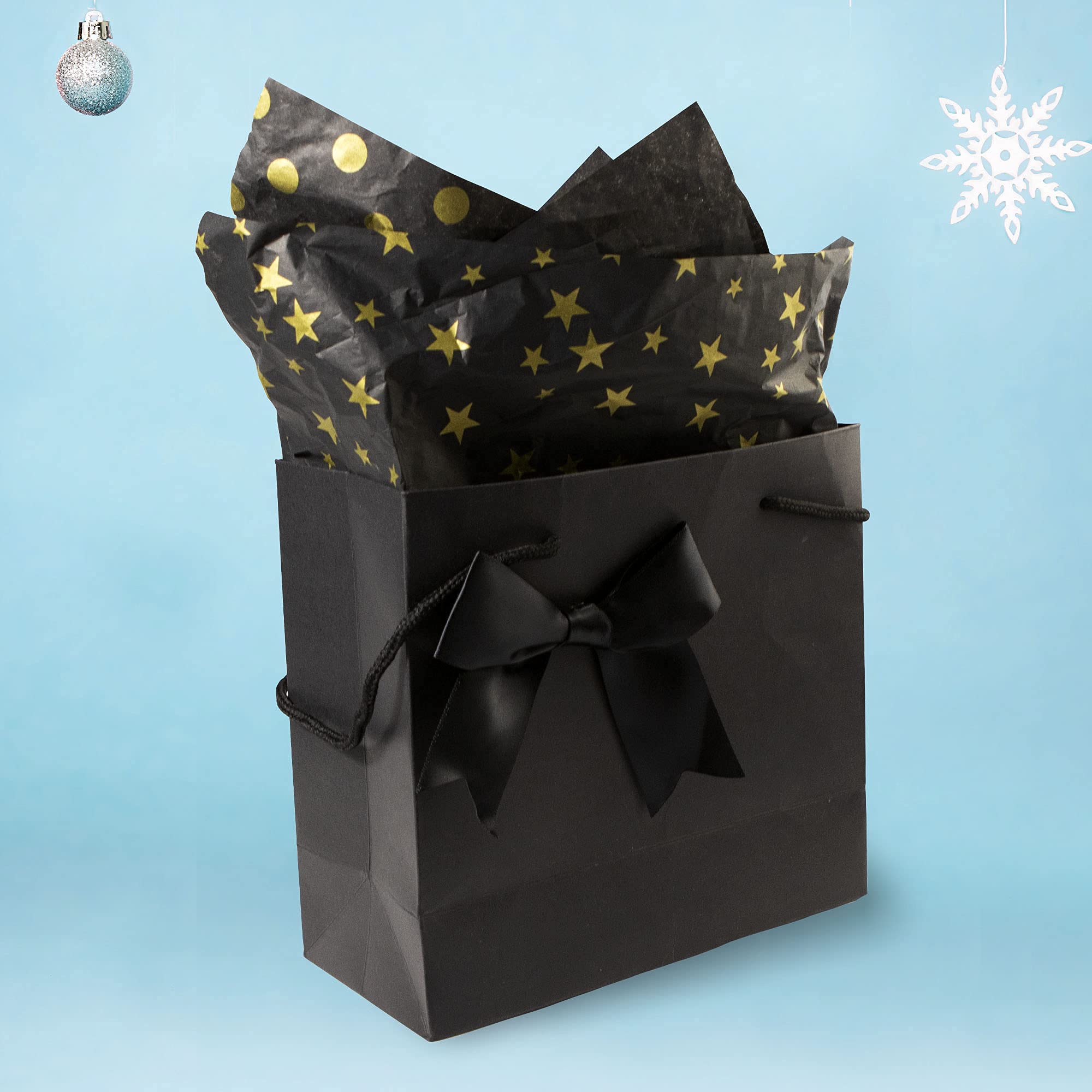 MR FIVE 30 Sheets Gold Star Black Tissue Paper Bulk,20" x 28",Tissue Paper for Gift Bags,Gift Tissue Paper for DIY and Crafts,Gift Wrapping Paper for Birthday,Holiday,Weddings