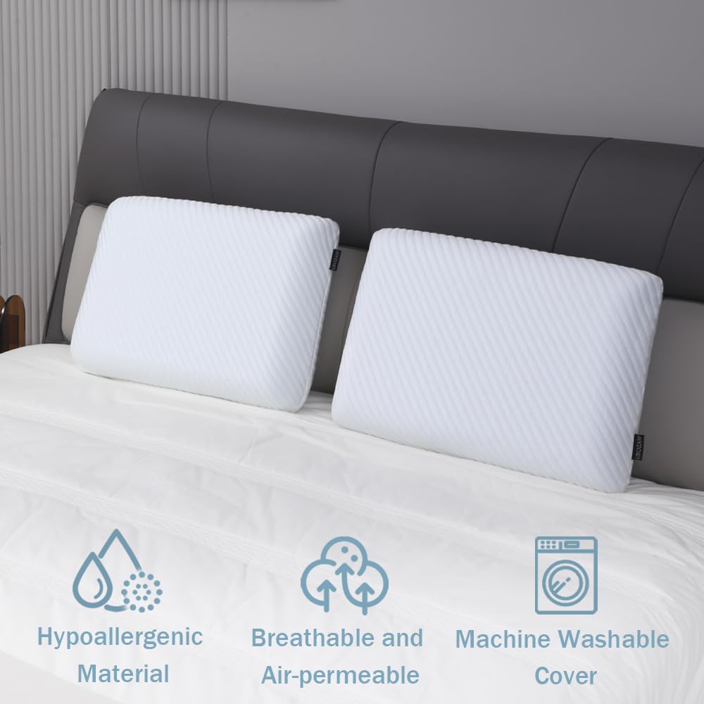 Ubozaw 2 Pack Cooling Gel Memory Foam Pillows for Sleeping, Firm Foam Bed Pillows with Holes, Ventilated Memory Foam Pillows for Back and Side Sleepers, 5 Inch Loft, with Washable Cover, Queen Size