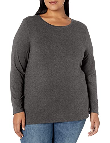 Amazon Essentials Women's Classic-Fit Long-Sleeve Crewneck T-Shirt (Available in Plus Size), Charcoal Heather, Large