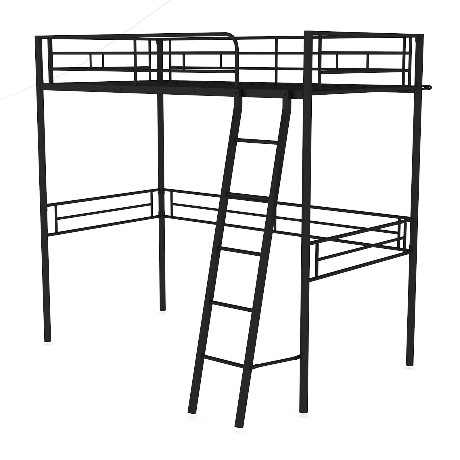 Lifeand Sturdy Twin Size Metal Loft Bed with Built-in Ladder and Guardrails for Space-Saving Solution in Kids' and Teens' Rooms,Black