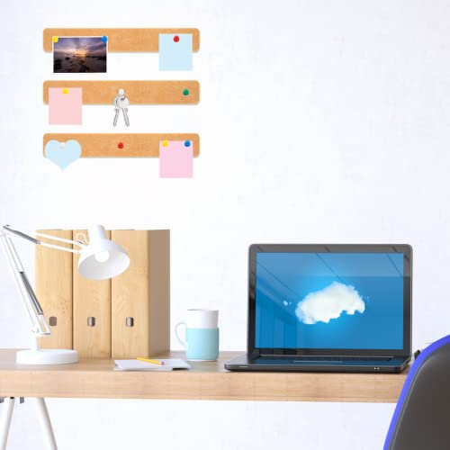 Grevosea 6 Pieces Bulletin Board Strips, Memo Board Cork Boards Strips for Walls Self-Adhesive Felt Pin Board Strips with 35 Pushpin for Home Office Decor & Memo Display No Damage for Wall (Brown)