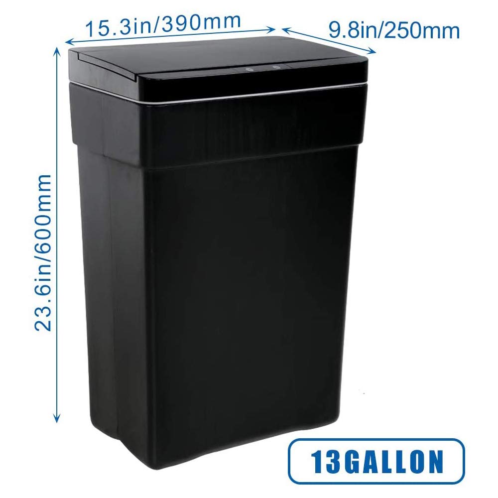 Automatic Trash Can 13 Gallon Garbage Bin Waste Bins with Lid Garbage Can Touch Free Trash Can Sensor Kitchen Waste Bin for Bedroom Bathroom Home Office, Black