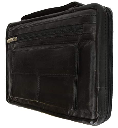 Genuine Leather Large Book Covers Bible Covers with Handle (Black)