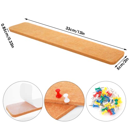 Grevosea 6 Pieces Bulletin Board Strips, Memo Board Cork Boards Strips for Walls Self-Adhesive Felt Pin Board Strips with 35 Pushpin for Home Office Decor & Memo Display No Damage for Wall (Brown)