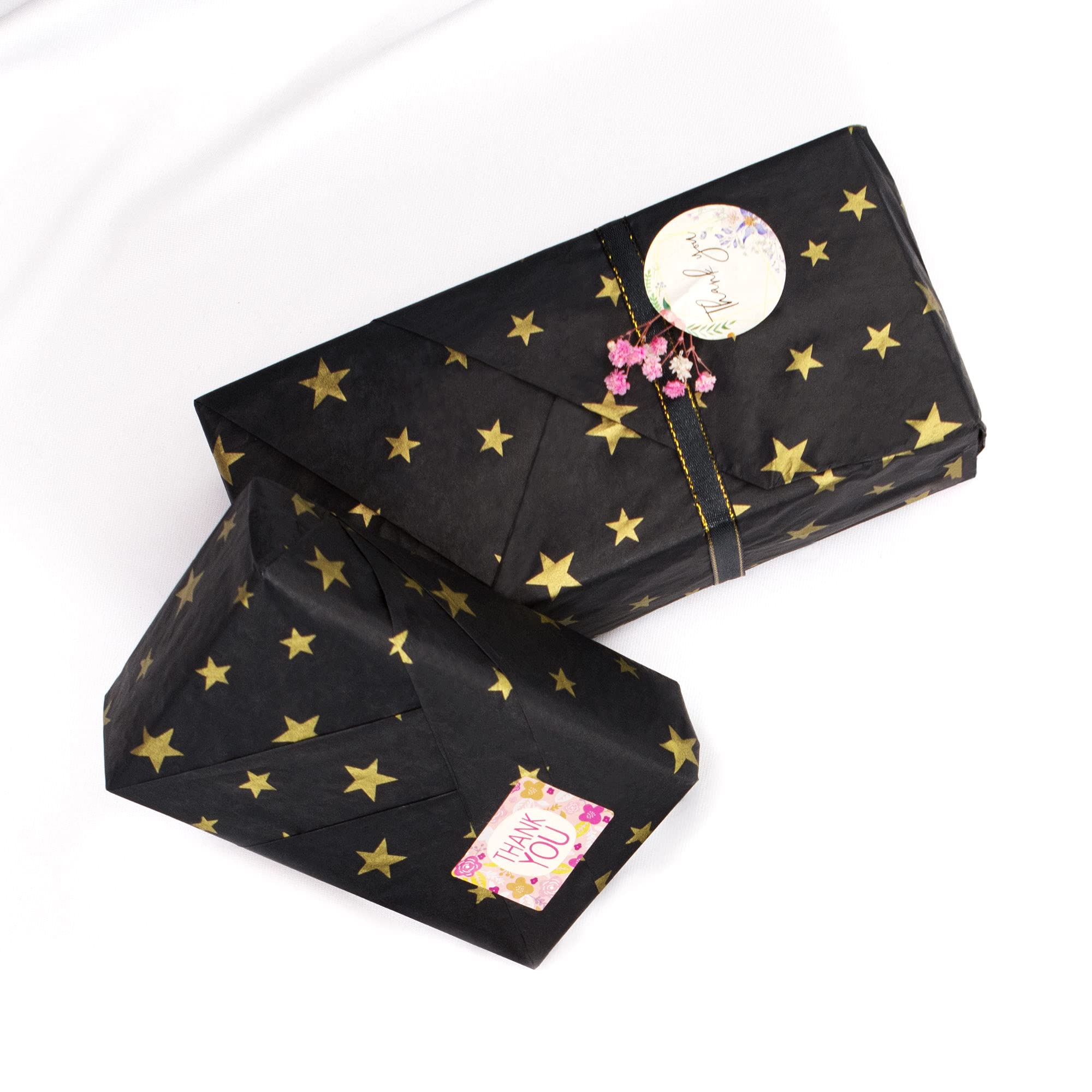 MR FIVE 30 Sheets Gold Star Black Tissue Paper Bulk,20" x 28",Tissue Paper for Gift Bags,Gift Tissue Paper for DIY and Crafts,Gift Wrapping Paper for Birthday,Holiday,Weddings