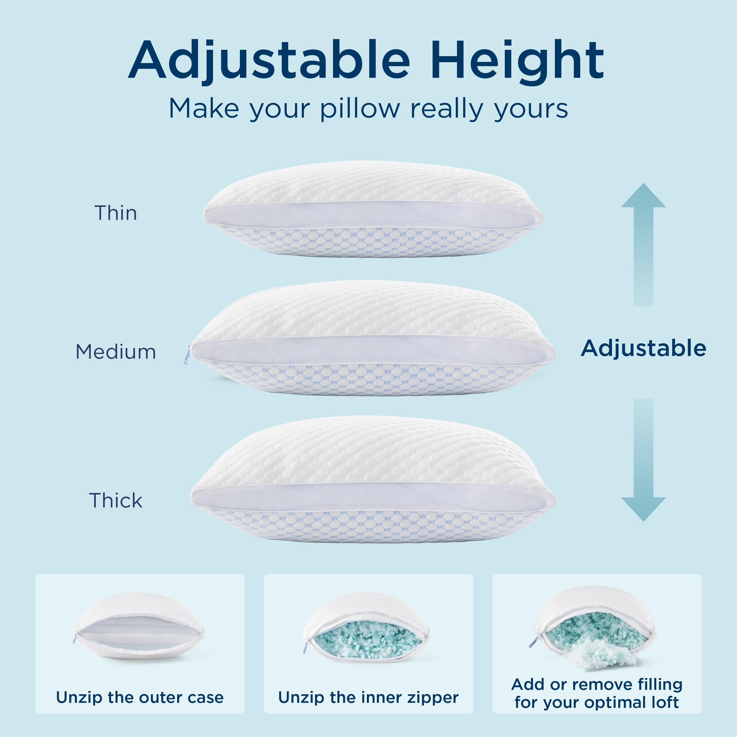 Bedsure Shredded Memory Foam Pillows - Firm Side Sleeper Pillows, Colling Pillows with Rayon Derived from Bamboo Breathable Cover & Adjustable Loft (1, King)