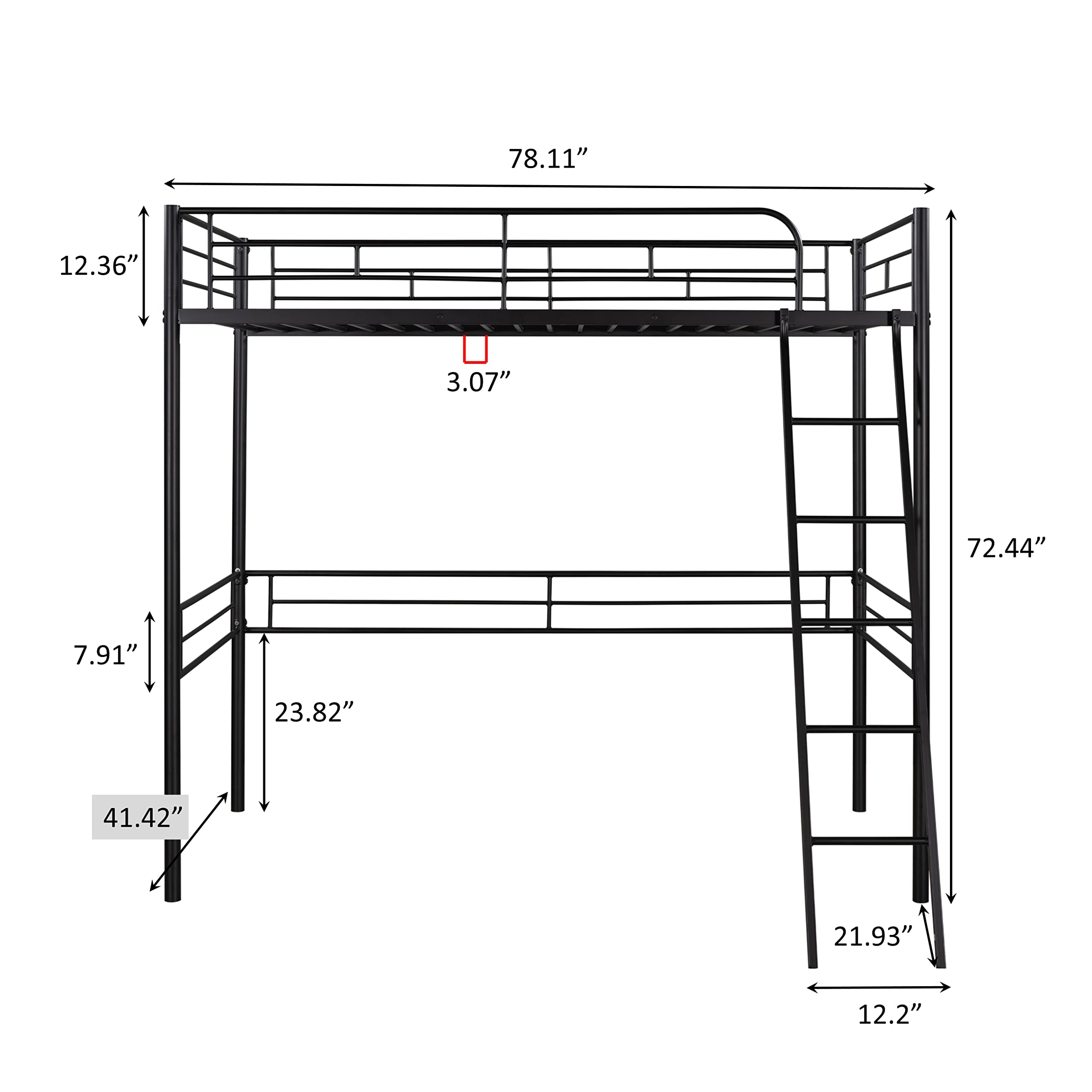 Lifeand Sturdy Twin Size Metal Loft Bed with Built-in Ladder and Guardrails for Space-Saving Solution in Kids' and Teens' Rooms,Black