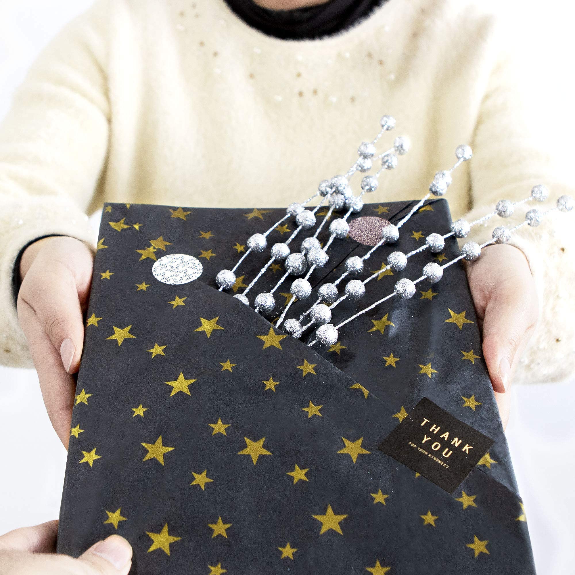 MR FIVE 30 Sheets Gold Star Black Tissue Paper Bulk,20" x 28",Tissue Paper for Gift Bags,Gift Tissue Paper for DIY and Crafts,Gift Wrapping Paper for Birthday,Holiday,Weddings