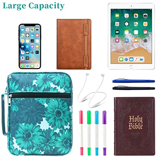 BOYOUAN Bible Covers for Women Bible Case Girls Bible Bags Large Size Bible Book Holder Carring Case Organizer Bag Floral Art Christian Church Protective Study Scripture Bag with Handle Pockets