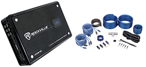 Rockville ATOM 8B 8 Channel 3500 Watt Marine/Boat Amplifier Bundle with Rockville RWK42 4 Gauge 4 Chan Car Amp Wiring Installation Wire Kit & Rockville RTR172 17 Foot RCA Cable Split Pin (3 Items)