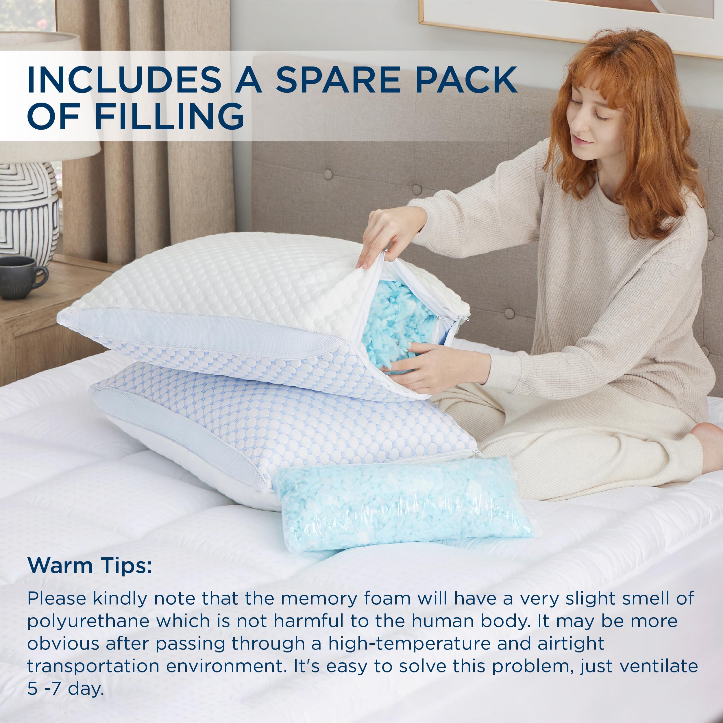 Bedsure Shredded Memory Foam Pillows - Firm Side Sleeper Pillows, Colling Pillows with Rayon Derived from Bamboo Breathable Cover & Adjustable Loft (1, King)