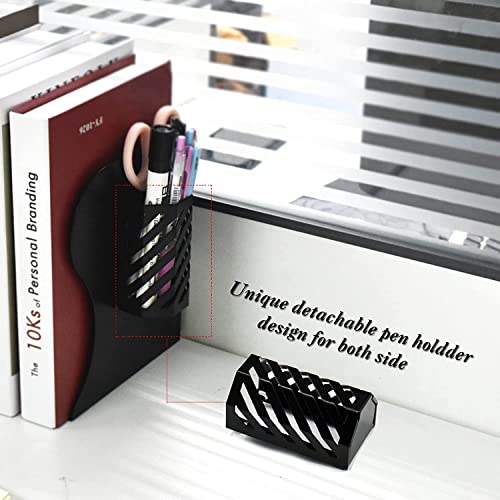 Adjustable Book Ends, Hmseng Metal Bookends Book Holders for Shelves, Desk Magazine File Organizer Holder for Office, Books, Papers, Extends up to 19 inches.Scratch-Resistant Hand Coating-Black