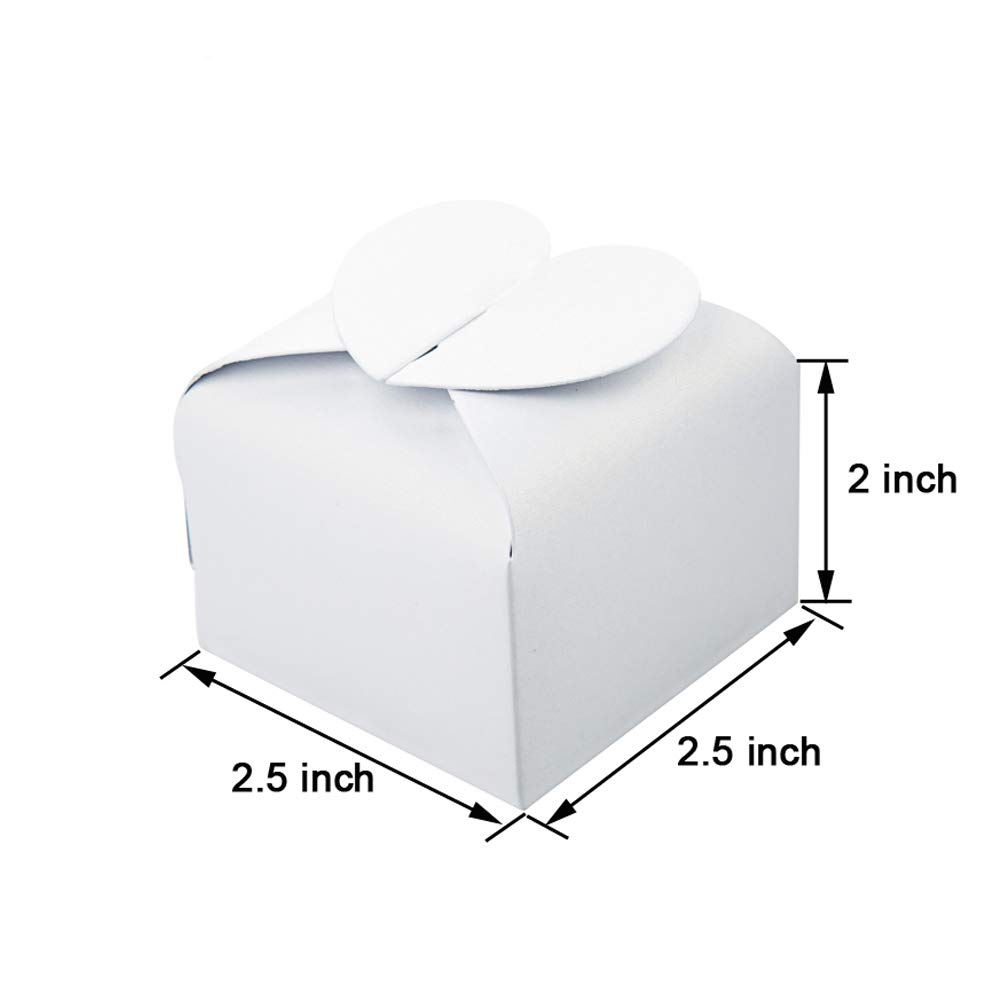 AWELL White Candy Box Bulk 2.5x2x2.5 inches with Heart Bow Party Favor Box,White Glitter,Pack of 50