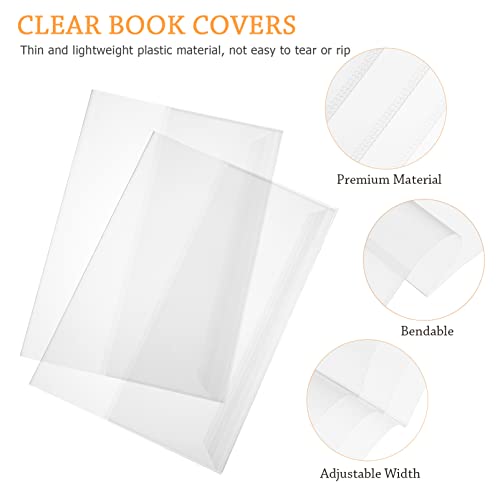 NUOBESTY Transparent Book Covers, PP Book Sleeves Reusable Book Case Waterproof Plastic Book Sleeve Clear Textbook Slipcases for Students Office 5pcs