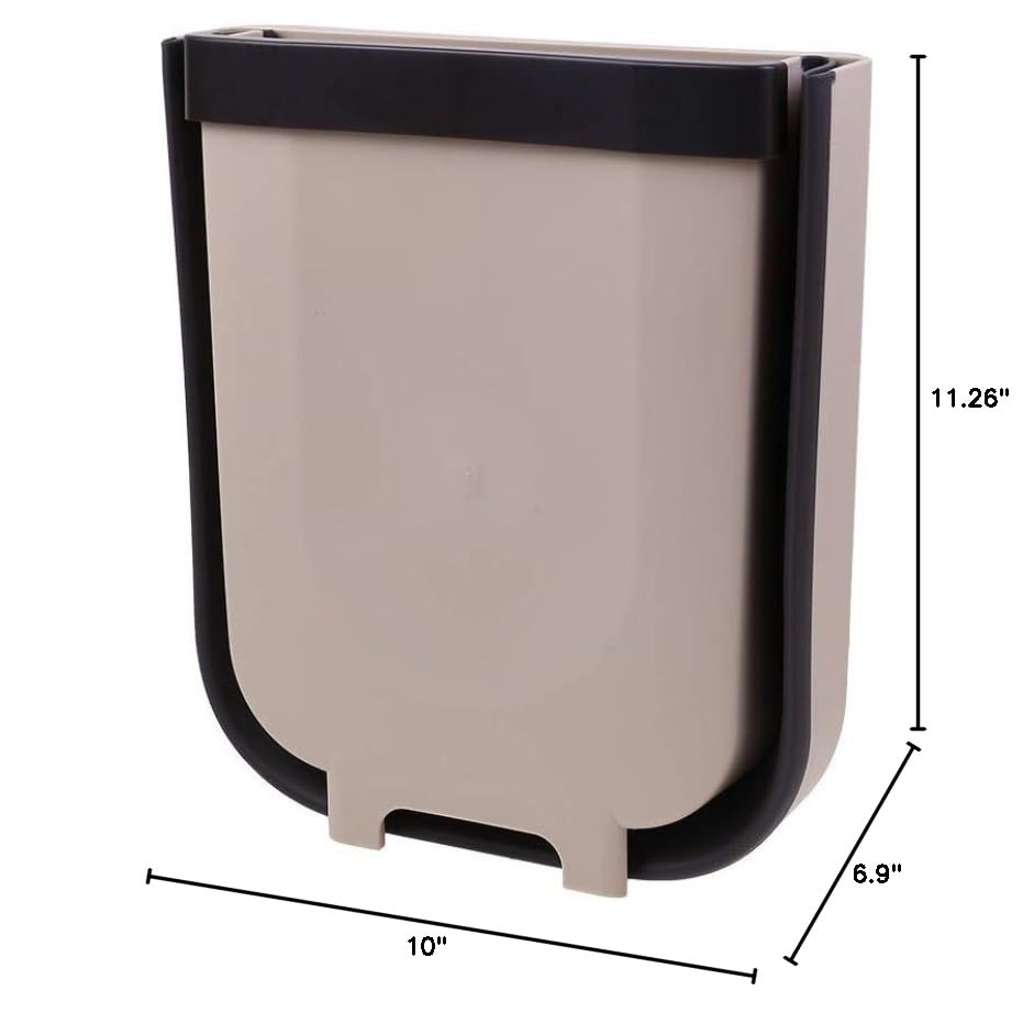 Hanging Folding Trash Can Bin for Kitchen Cabinet Door, Collapsible Trash Bin Wastebasket Garbage Can Attached to Cabinet Door Kitchen Drawer Bedroom Dorm Room Car Waste Bin - 8L (Coffee)
