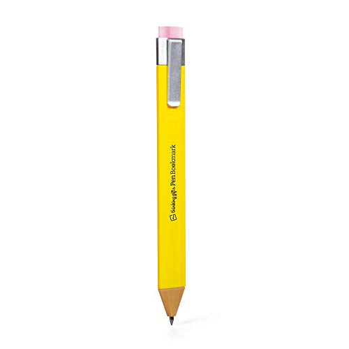New Pen Bookmark with Refills | Erasable Ballpoint Gel Pen and Bookmark 3-in-1 | Ink Novelty Pen with Eraser | Page Marker | Book Marker | Page Holder Clip | Gift for Reader and Writer (Yellow)