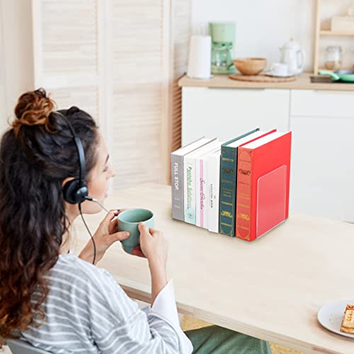 6 Pcs Acrylic Bookends, Clear Book Ends for Shelves, Heavy Duty Book Ends and Desktop Organizer, 7.3β x 4.73β x 4.73β Book Holders for Books/Movies/CDs