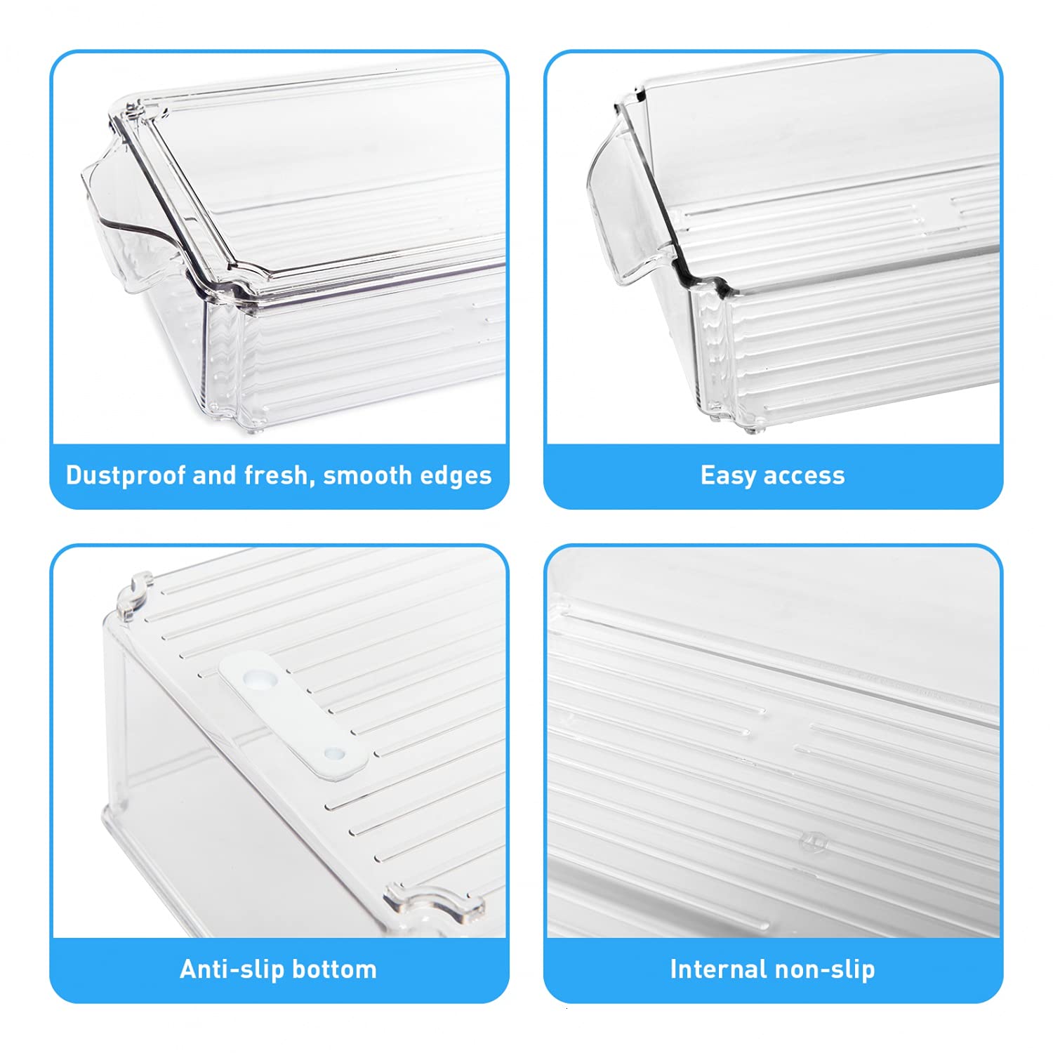 Pomeat 4 Pcs Fridge Organizers, Stackable Refrigerator Organizer Bins with Lids, Plastic Storage Bins, BPA-Free Fridge Organizers and Storage Clear for Food, Drinks, Fruits, Vegetable