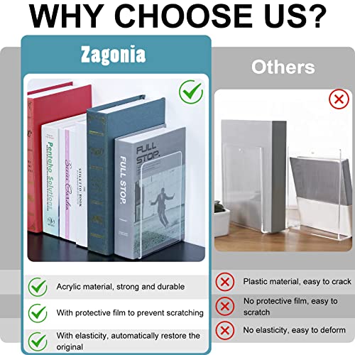 6 Pcs Acrylic Bookends, Clear Book Ends for Shelves, Heavy Duty Book Ends and Desktop Organizer, 7.3β x 4.73β x 4.73β Book Holders for Books/Movies/CDs