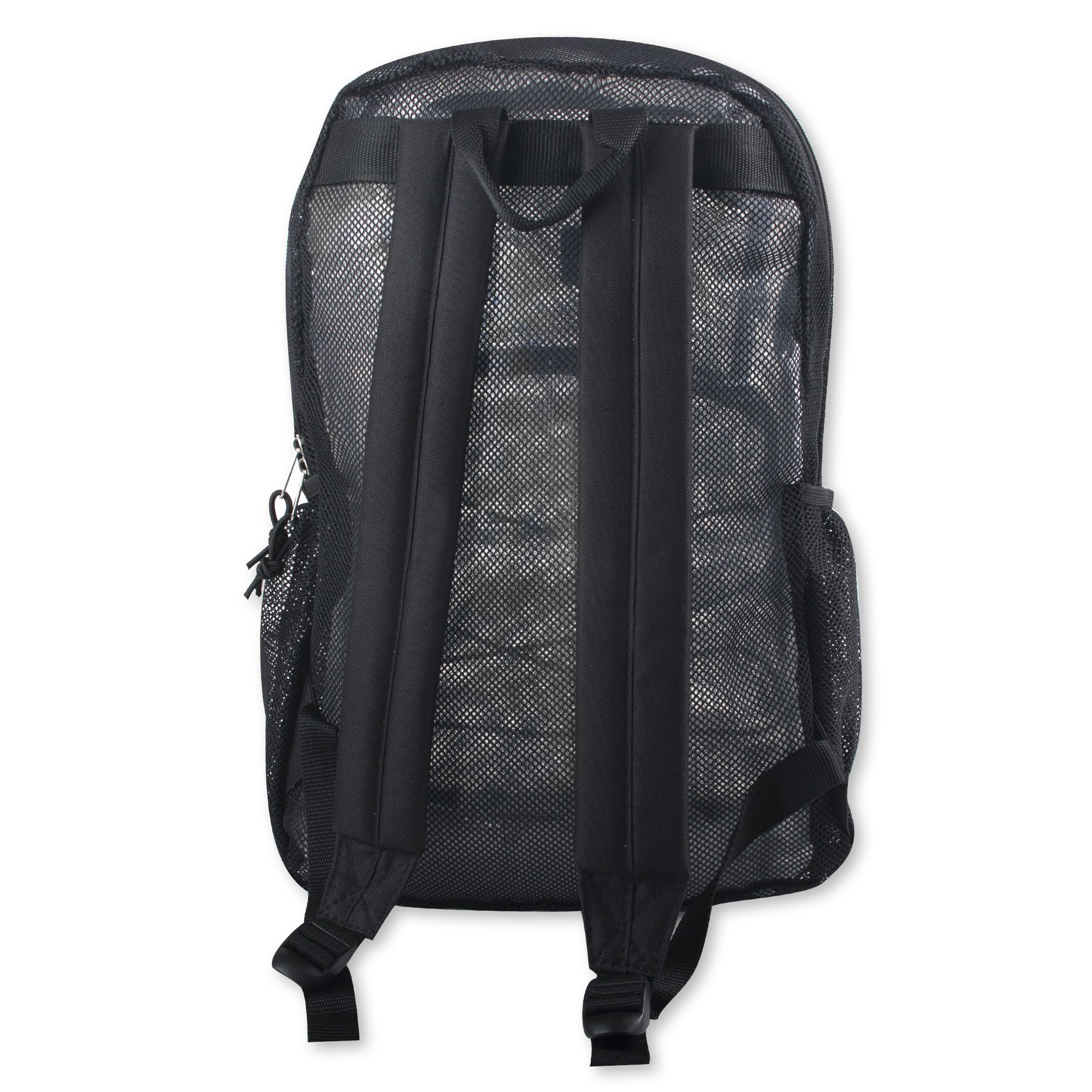 Deluxe Mesh Backpack with Bungee Cord & Adjustable Padded Straps, for Swimming, School, Travel (Black)