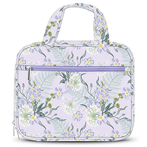 easymake Bible Covers for Women Zippered Pocket Bible Bags Carrying Case with Handles, Bible Cases Multi-Functional Organizer with Floral Pattern Purple on Cover, Gifts for Kids Girls Women