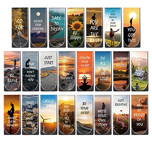 Magnetic Bookmarks,46PCS Inspirational Slogan Nature Scenery Pattern Bookmarks, Encourage Yourself Book Mark for Book Lovers,Women, Man, Kids,Gift, Tudents, Teachers, School, Home(2.4 x 1 inch)