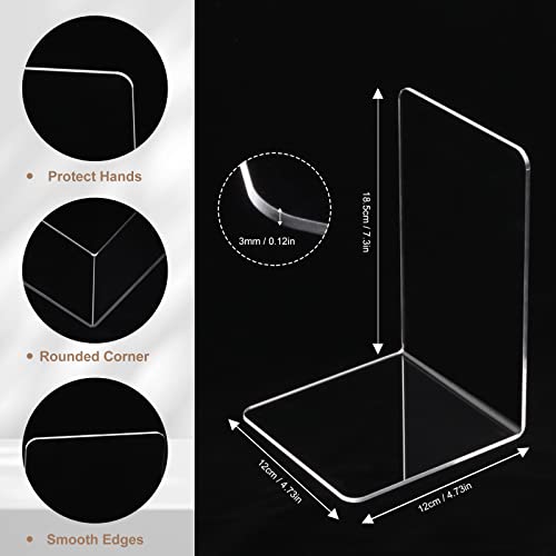 6 Pcs Acrylic Bookends, Clear Book Ends for Shelves, Heavy Duty Book Ends and Desktop Organizer, 7.3β x 4.73β x 4.73β Book Holders for Books/Movies/CDs