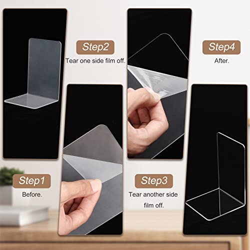 6 Pcs Acrylic Bookends, Clear Book Ends for Shelves, Heavy Duty Book Ends and Desktop Organizer, 7.3β x 4.73β x 4.73β Book Holders for Books/Movies/CDs