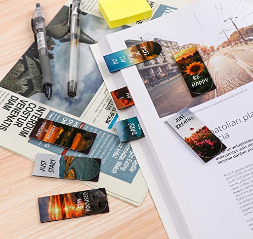 Magnetic Bookmarks,46PCS Inspirational Slogan Nature Scenery Pattern Bookmarks, Encourage Yourself Book Mark for Book Lovers,Women, Man, Kids,Gift, Tudents, Teachers, School, Home(2.4 x 1 inch)