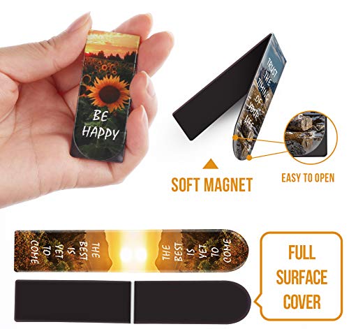 Magnetic Bookmarks,46PCS Inspirational Slogan Nature Scenery Pattern Bookmarks, Encourage Yourself Book Mark for Book Lovers,Women, Man, Kids,Gift, Tudents, Teachers, School, Home(2.4 x 1 inch)