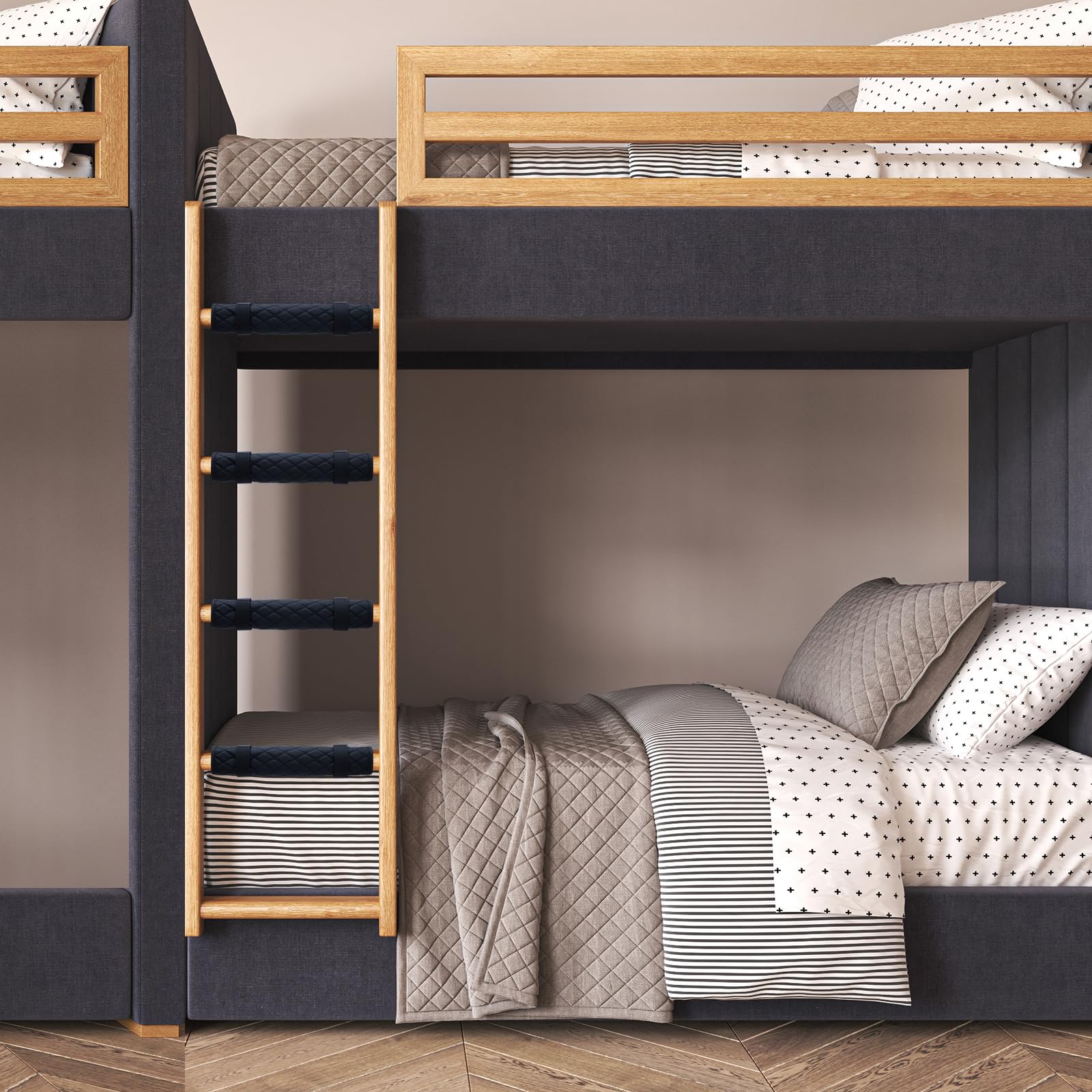 Tinideya 4 Pcs Bunk Bed Ladder Pads with 8 Adjustable Hook and Loop Straps 12 x 8 Inch Soft Bunk Bed Ladder Cover Bunk Bed Ladder Padding Anti Slip Bottom for Loft Step Comfortable Climbing, Black