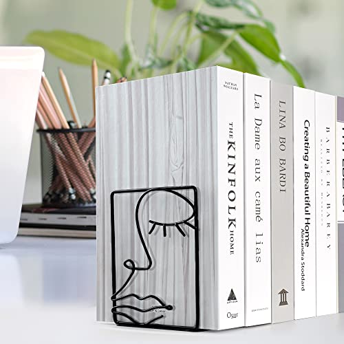 Book Ends Modern Abstract Design Bookends for Shelves (Metal/Black) Heavy Duty Decorative Non-Skid Bookends Book Stoppers for Books and CDs