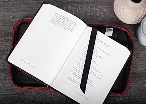 Matte Red Stitched Cross 8 x 6 Fabric Zippered Bible Cover Case with Handle, Compact