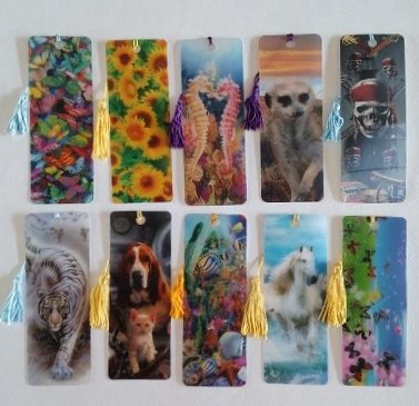 3 D Realistic Lenticular Bookmarks with Tassel Assorted 10 Pack