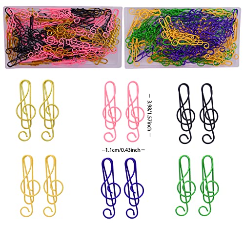 JHGCVX 150 Pieces Music Paper Clips 6 Colors, Metal Paper Clips Musical Notes Clips Music Office Accessories for Desk Bookmark Office School Notebook