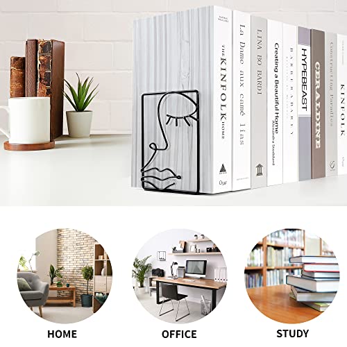 Book Ends Modern Abstract Design Bookends for Shelves (Metal/Black) Heavy Duty Decorative Non-Skid Bookends Book Stoppers for Books and CDs