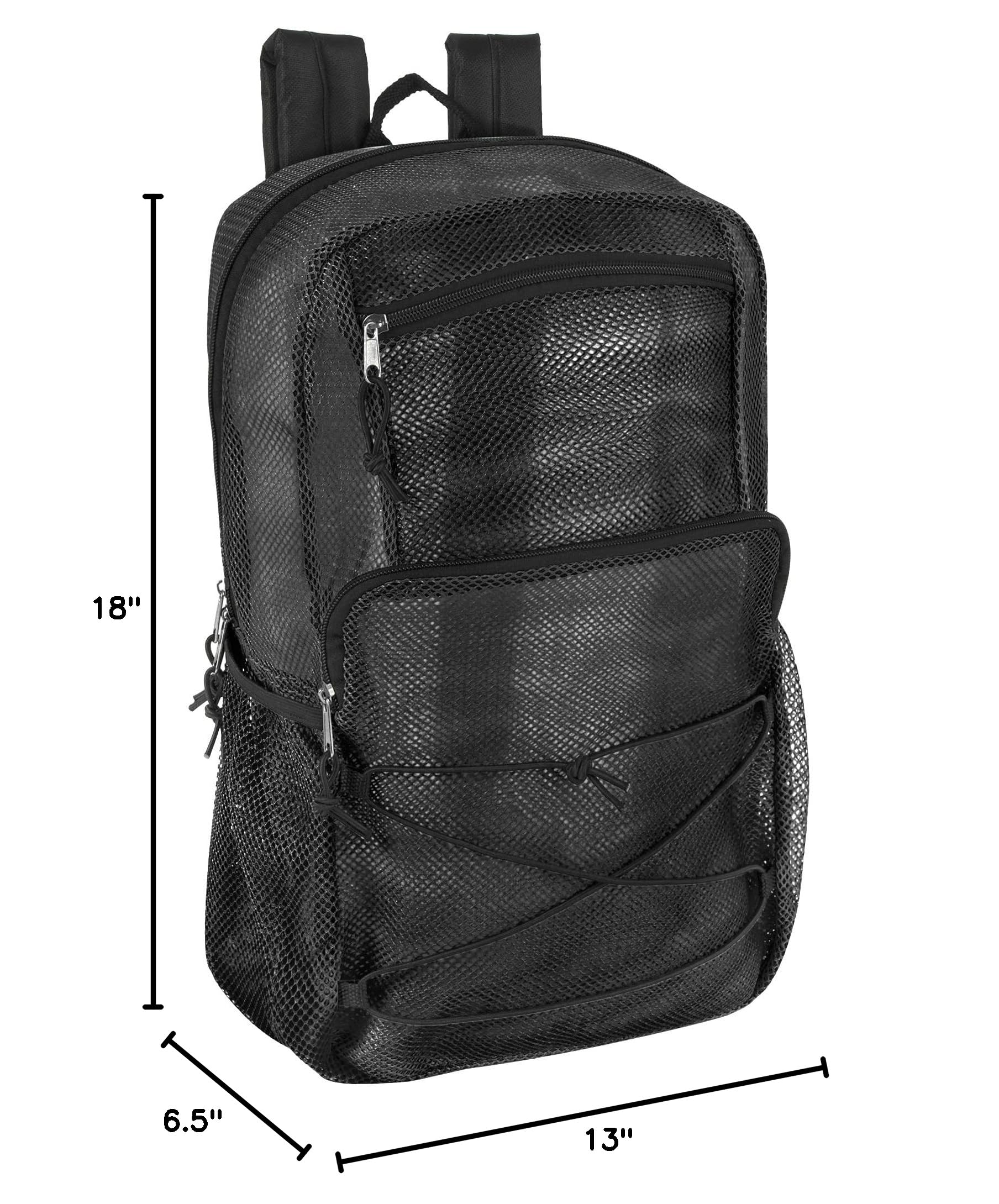Deluxe Mesh Backpack with Bungee Cord & Adjustable Padded Straps, for Swimming, School, Travel (Black)
