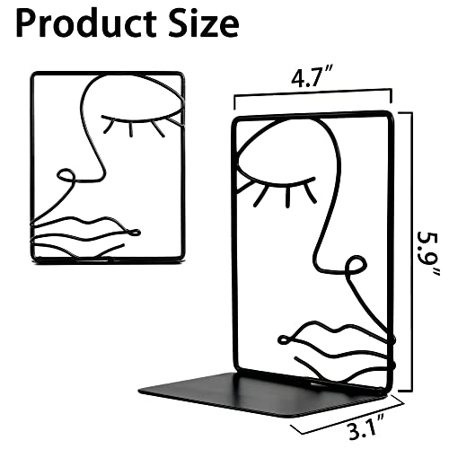 Book Ends Modern Abstract Design Bookends for Shelves (Metal/Black) Heavy Duty Decorative Non-Skid Bookends Book Stoppers for Books and CDs