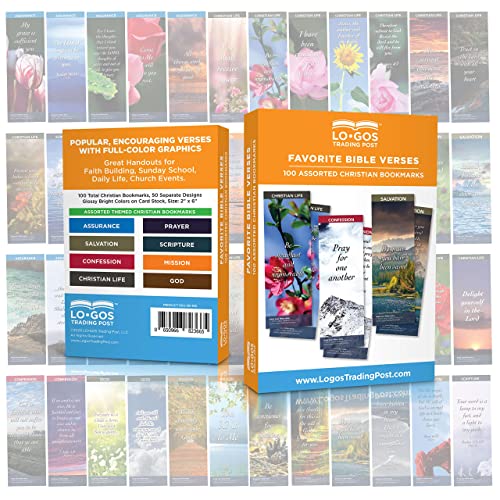Bookmark Scripture Cards - Pack of 100 Variety Bible Memory Verse Cards | Popular, Encouraging Verses with Full Color Graphics | Useful Handouts for Faith Building, Sunday School, or Daily Life