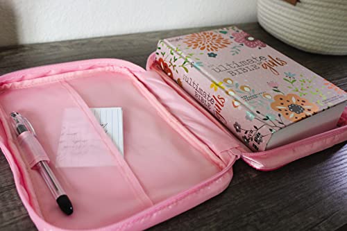 Princess Bible Cover for Girls, Zippered, with Handle, Canvas, Pink, Medium