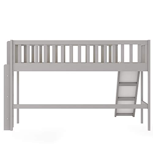 KoiHome Twin Size Low Loft Bed with Ladder and Slide, Wood Bed with Full-Length Guardrail & Built-in Solid Slat Support for Kids Girl Boy Teens Bedroom, Space-Saving Design, No Box Spring Needed, Gray