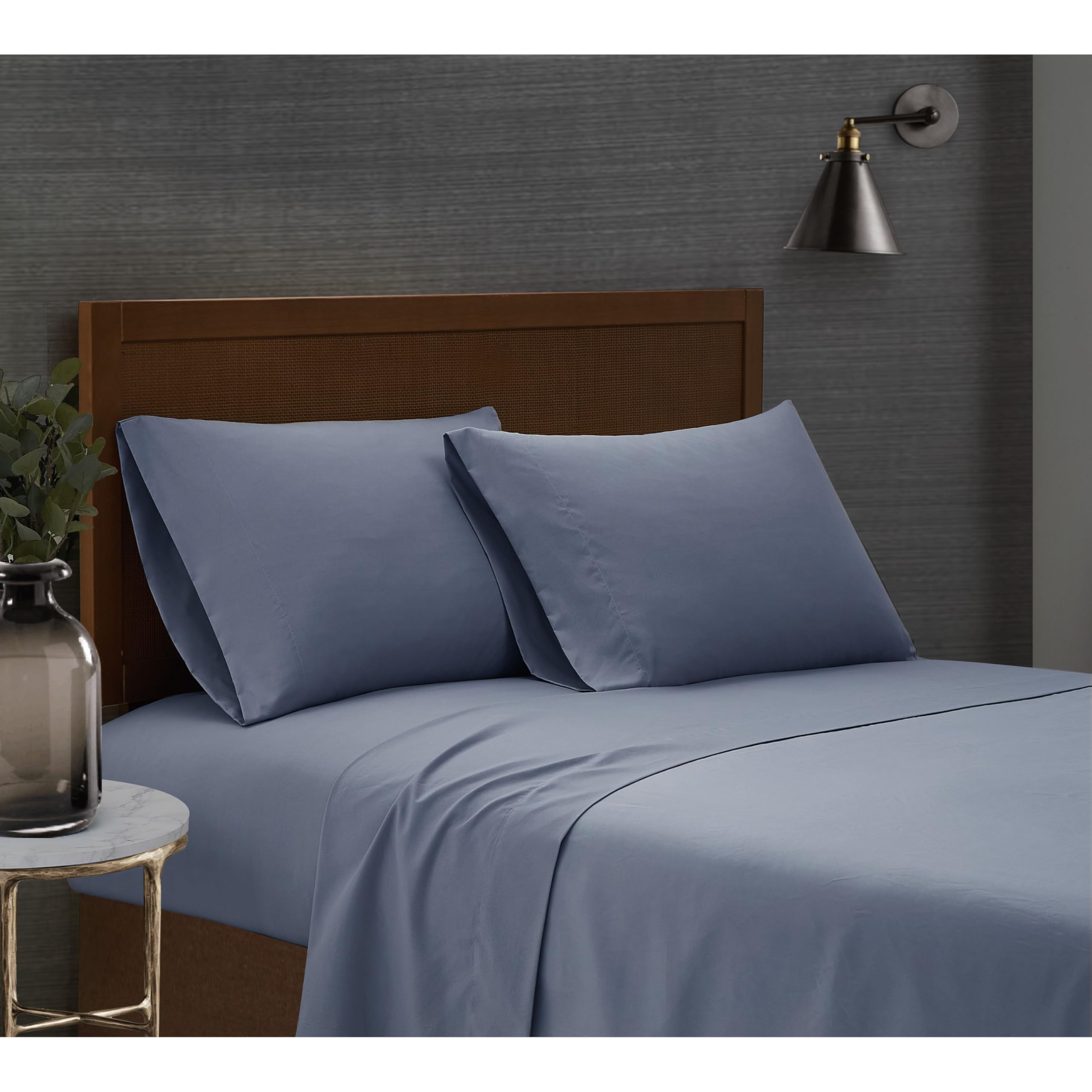 London Fog Garment Washed Solid Sheet Set Blue Microfiber 4-Piece King Sheet Set, Solid Themed, Deep Pocket, Adult and Teen, Oeko-TEX Certified