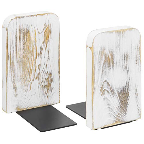 MyGift Vintage Whitewashed Wood Office Desktop Bookends, 1 Pair