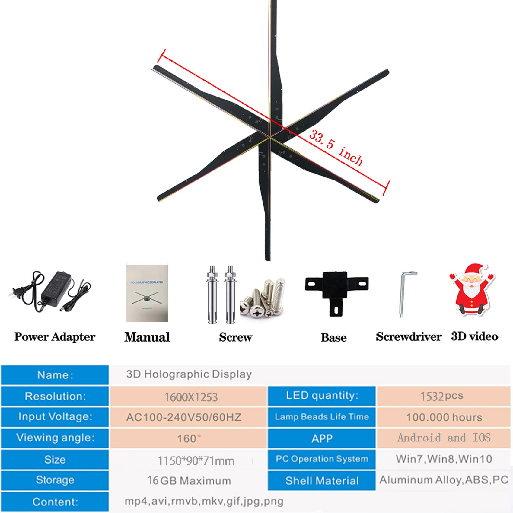 3D Hologram Fan,Hologram Projector Missyou Holographic Led Ceiling Skylight for Shop,Bar,Casino,Party Advertising Display… (33.5 Inches Six Leaves(App with WiFi))