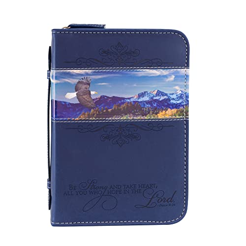 Flying Eagle Be Strong Take Heart Navy Blue X-Large Faux Leather Bible Cover