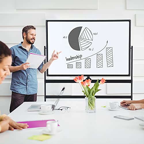 Large Dry-Erase Rolling Magnetic Whiteboard - 48 x 32 Inches White Board Height Adjust Double Sides Mobile Portable Easel on Wheels, Dry Erase Board with Stand for Office, Home & Classroom